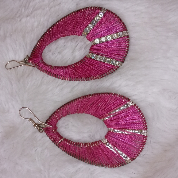 Earrings | Jewelry | Pink Dangling Earrings W Diamond Gems | Poshmark